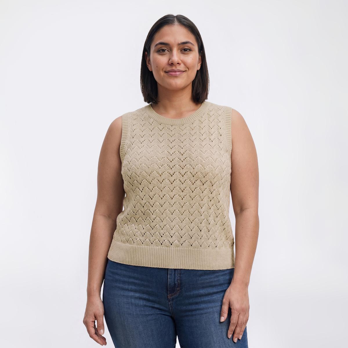 Click here for Plus Size Architect(R) Pointelle Stitch Sweater Ve... prices